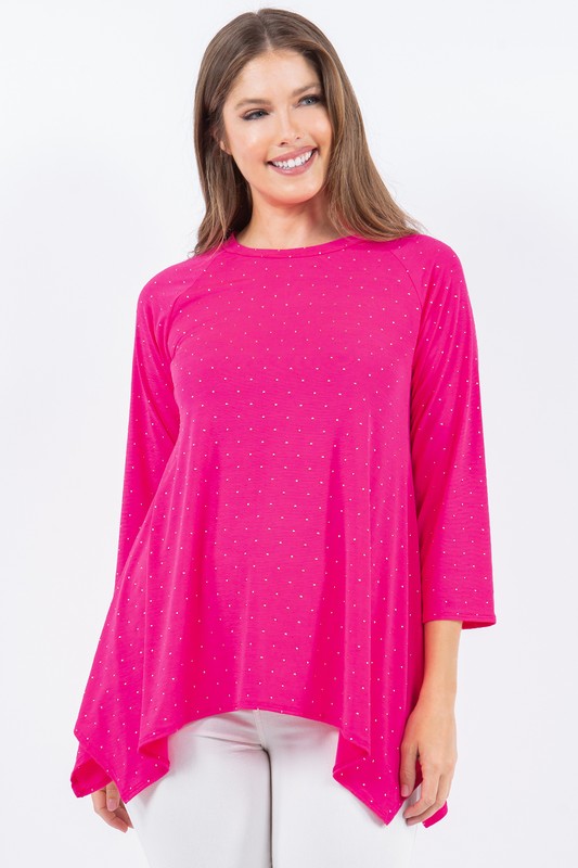 HOT PINK DROP SHOULDER ASYMMETRICAL HEM PLUS SIZE TUNIC TOP TB5606X-WD ...