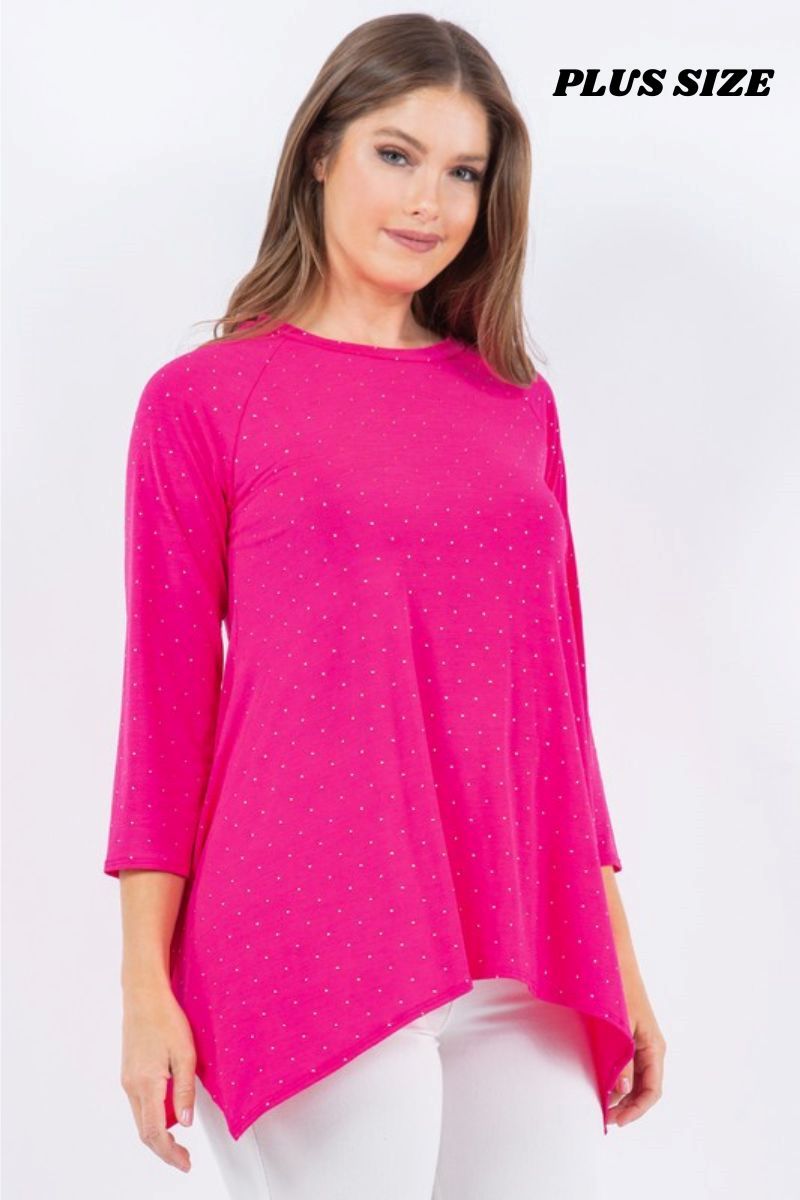 HOT PINK DROP SHOULDER ASYMMETRICAL HEM PLUS SIZE TUNIC TOP TB5606X-WD ...
