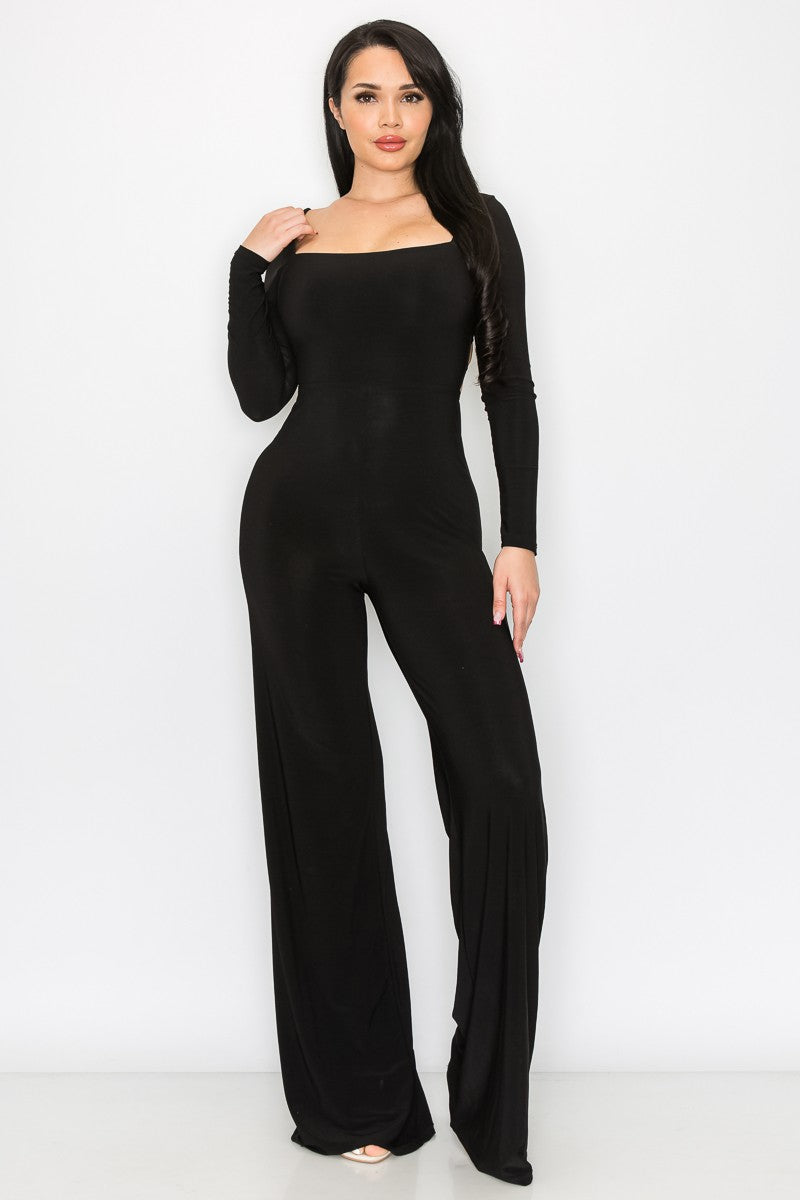 BLACK LONG SLEEVES OPEN BACK STRING JUMPSUIT SP9631J – Stylish Wholesale